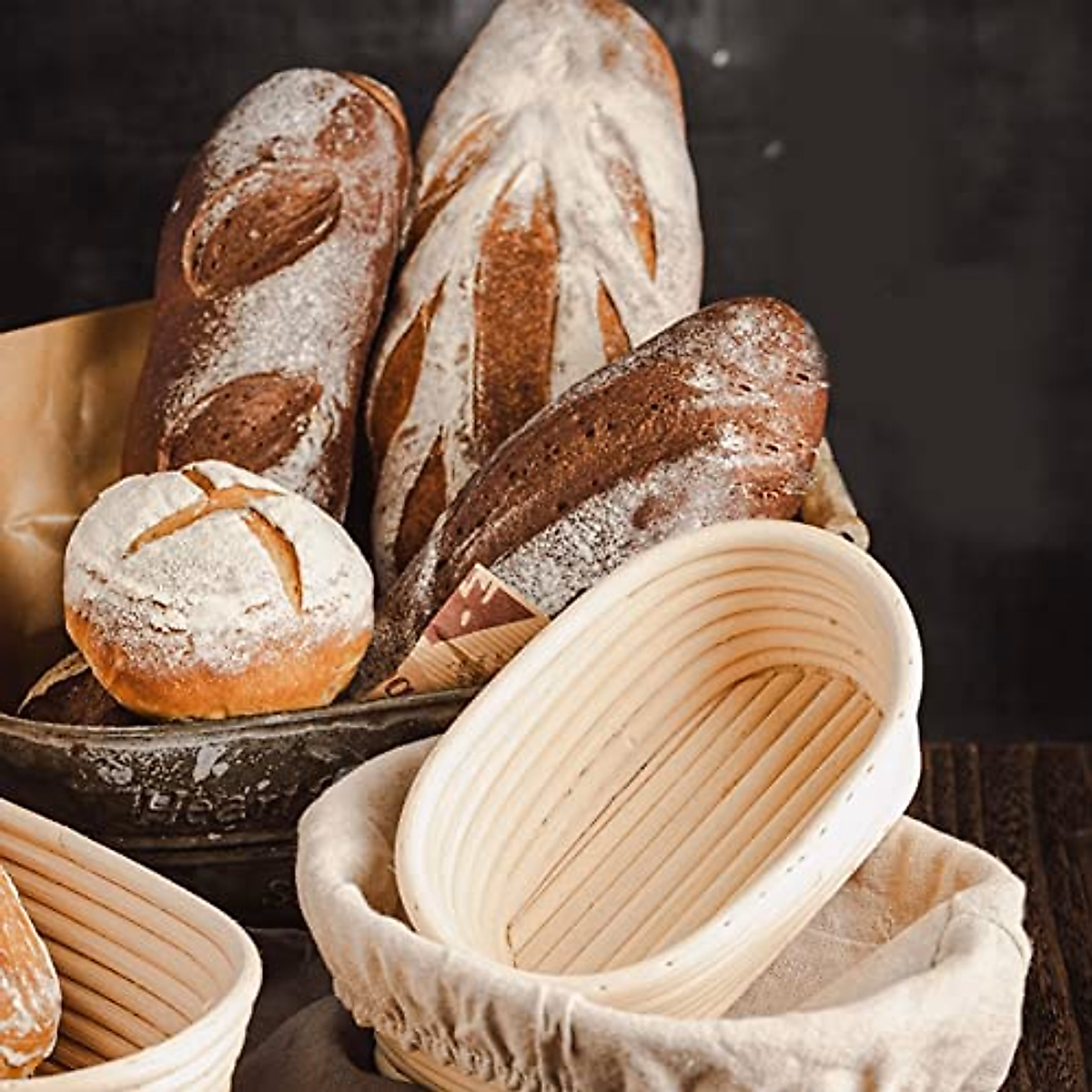 Kakalote Bread Proofing Baske,10inch Oval Rattan Pastry Dough Sourdough Proofing Blooming Proving Basket,with Liner Cloth,Food Storage Basket Baking Tools,for Professional Home Bread Baking(Beige)