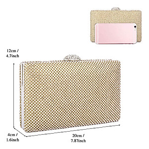 Pinprin Ladies Sparkly Rhinestones Evening Clutches Women's Crystal Diamante Evening Bag Prom Wedding Handbag Party Purse (Gold)