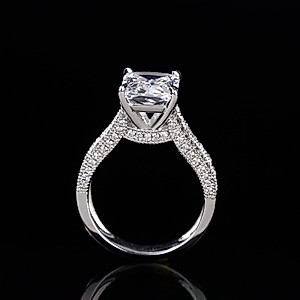 Jeulia Classic Radiant Cut Wedding Ring:Sterling Silver Halo Diamond Bridal Set Engagement Band Best Anniversary Promise Valentines Jewelry Gift with Box (White diamond, 6.5)