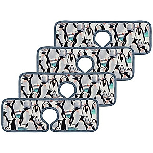 Kitchen Faucet Mats 4 Pieces Watercolor Penguins Absorbent Faucet Sink Splash Guard Bathroom Counter and RV,Faucet Counter Sink Water Stains Preventer
