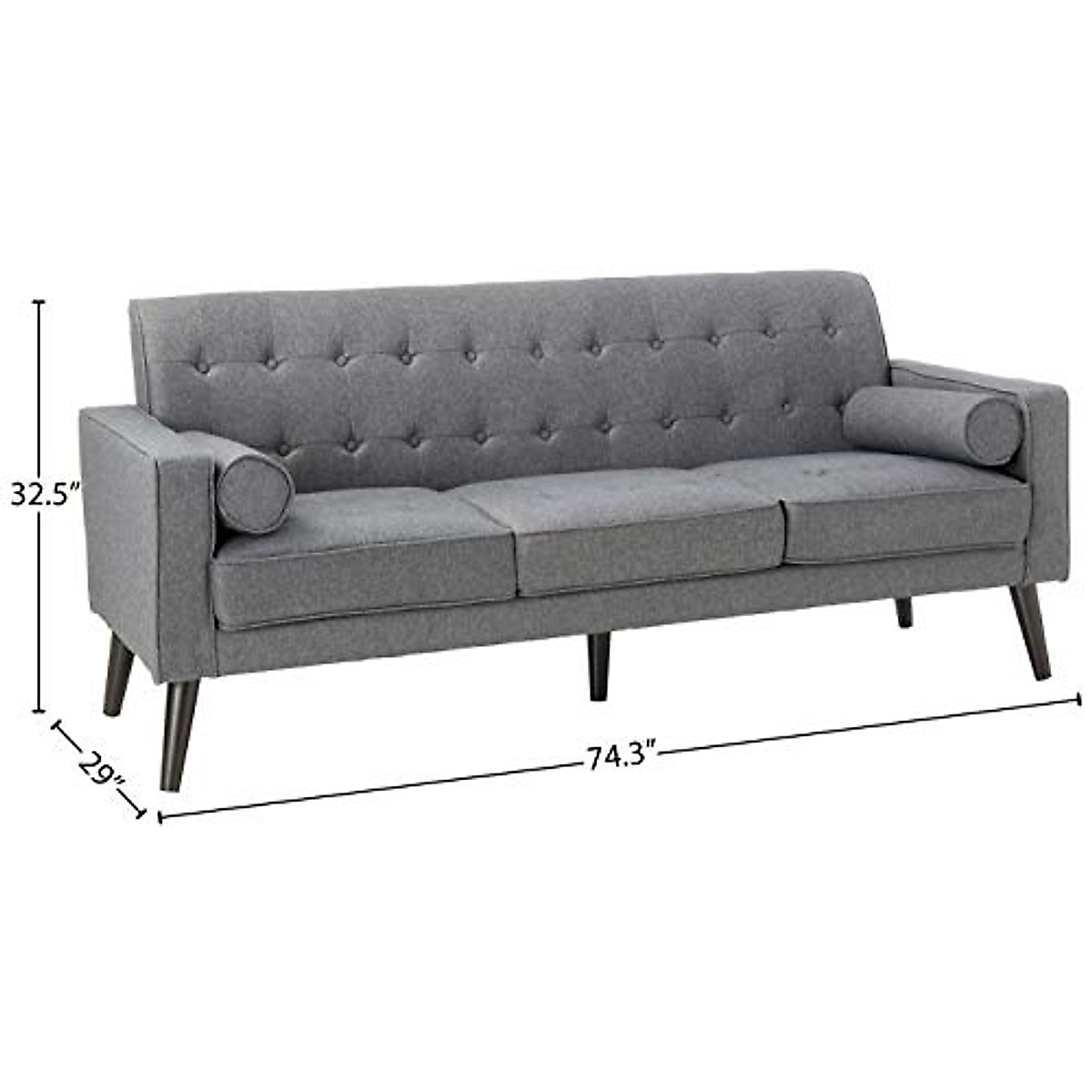 Container Furniture Direct S L Loveseat with Valadez Linen Upholstered Tufted Mid-Century Modern Sofa with Bolsters, Dark Grey