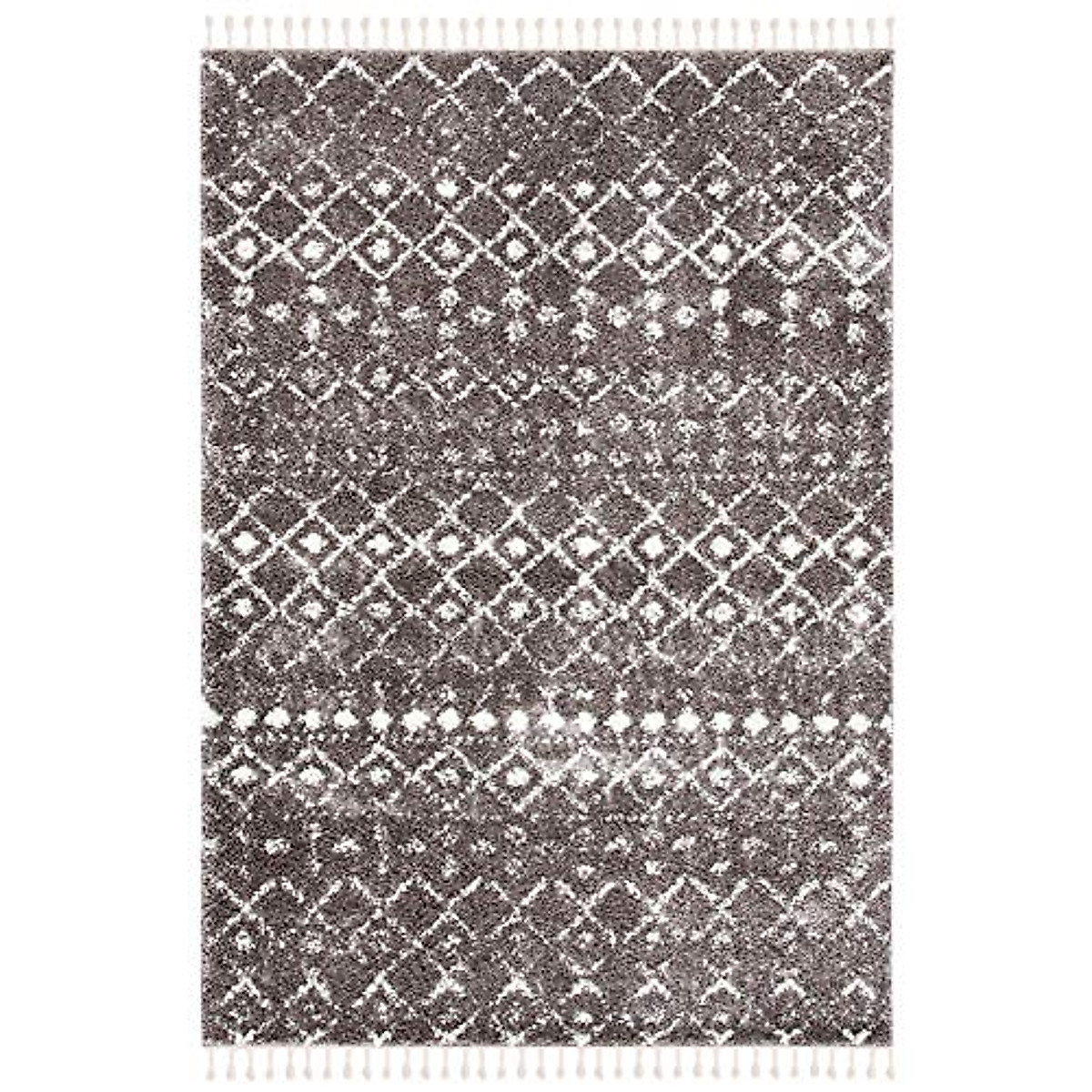 SAFAVIEH Berber Fringe Shag Collection 6'7" x 9' Brown / Ivory BFG516T Moroccan Non-Shedding Living Room Bedroom Dining Room Entryway Plush 1.2-inch Thick Area Rug