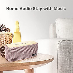 comiso Bluetooth Speakers, 20W Loud Wood Home Audio Outdoor Portable Wireless Speaker, Subwoofer Tweeters for Super Bass Stereo Sound Bluetooth 5.0 Handsfree 24H Playtime (Pink)