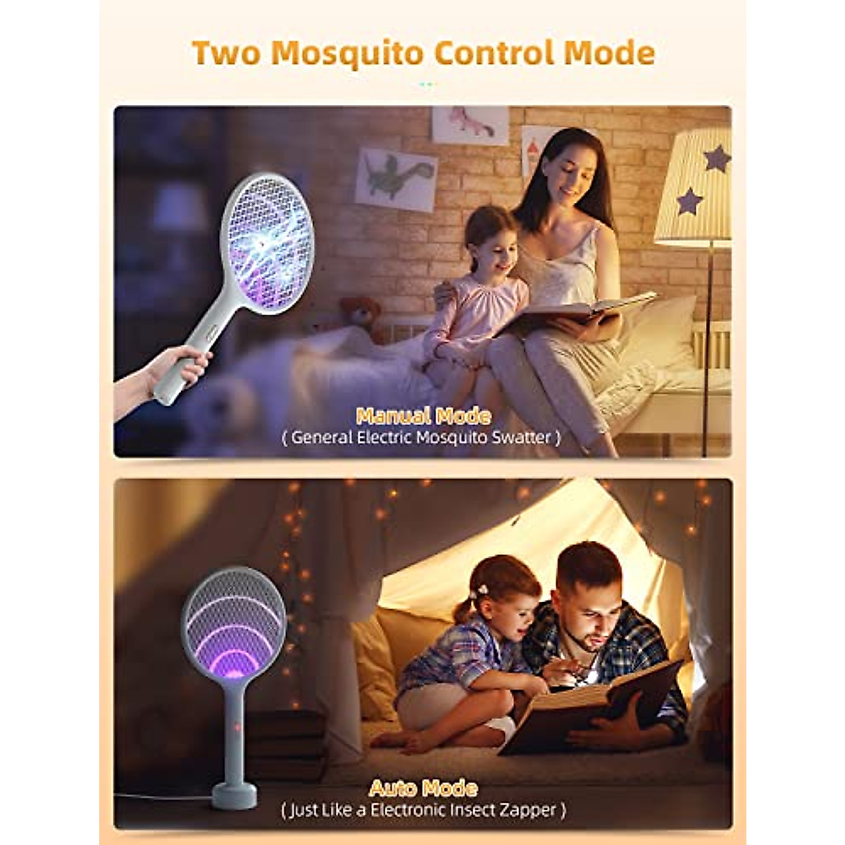 YISSVIC Electric Fly Swatter 2 Pack Bug Zapper Racket 4000 Volt Dual Modes Fly Zapper Rechargeable for Indoor Home Office Backyard Patio Camping (2 Packs)