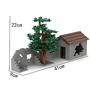 DECI WW2 Military Scene Series, Military Battlefield Ruins Enclosure Walls Model Building Blocks Set, Creative Ornament, Mini Military Architecture Display (633PCS)