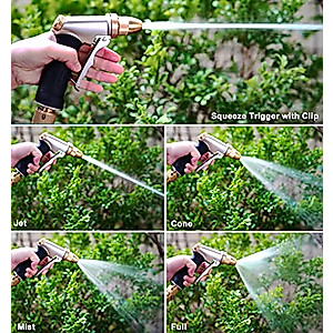 ESOW Garden Hose Nozzle 100% Heavy Duty Metal, Full Brass Nozzle & ABS Non-slip Ergonomic Grip, 4 Watering Patterns, High Pressure Metal Spray Gun for Watering Plants, Car Wash and Showering Dog