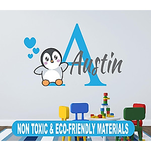 CuteDecals Love Penguin Custom Name - Personalize Penguin Name Wall Art - Unisex Wall Decal for Nursery Playroom Bedroom Decoration (Wide 16Inx9In Height)