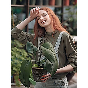 MADHOLLY Plant Pots with Drainage Holes & Saucers- Lightweight Resin Flower Pots- Retro Decorative Resin Planters for Indoor Outdoor Garden Flowers Plants (3 Pack)