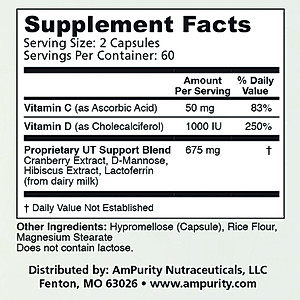 WelTract, UTI Bladder Supplements, Urinary Tract Infection, D-Mannose, Cranberry, Hibiscus, Lactoferrin, Cystitis