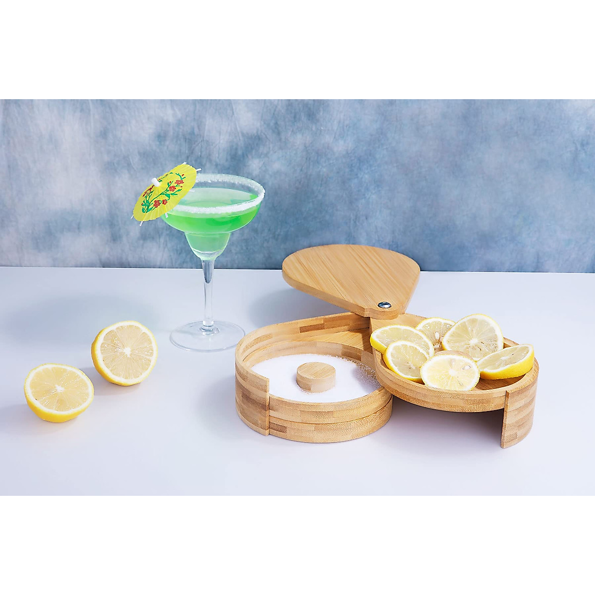 Margarita Salt Rimmer, Baraiser Bamboo Glass Rimmer, 3-Tier Bar Salt and Sugar Rimmer for Cocktails