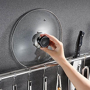 ASkinds Utensil Hanging Rack Stainless Steel Rail Hanger Rod Wall Mounted Pot Pan Lid Holder Cookware Storage Organizer with Sliding Hooks for Kitchen Bathroom