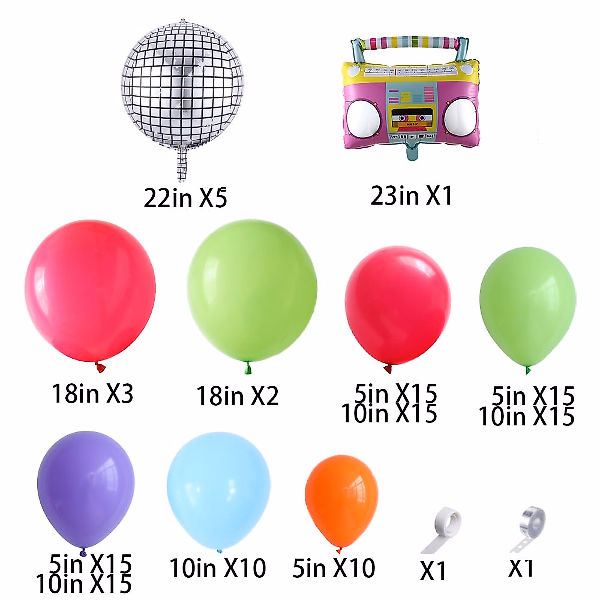 Back to 80s 90s Party Decorations, 124Pcs Disco Balloon Garland Arch Kit, Disco Radio Foil Balloon Hot Pink Green Purple Blue Orange Balloons for Retro Party Decorations Hip Hop Rock Photo Props Backdrop