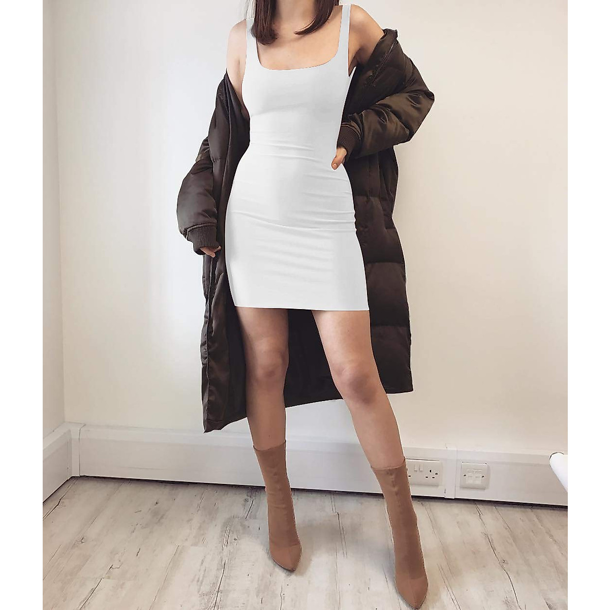 GOBLES Women's Casual Summer Sleeveless Mini Sexy Bodycon Tank Club Dress White