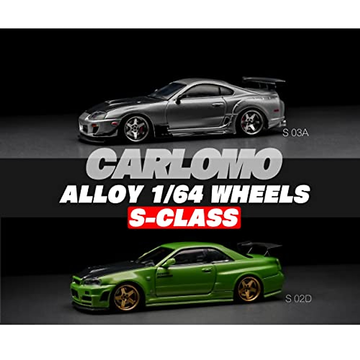 Carlomo 1/64 Scale Mini Alloy Wheels Tires with Axles S-Class Detail Up Kits for Professional Modified Diecast Model Vehicle Kit (S04-F)