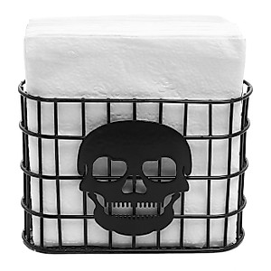 MyGift Black Metal Wire Napkin Holder with Skull Cut Out Design, Halloween Table Decor
