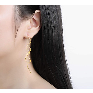 Acefeel Fresh Style Exquisite Threader Dangle Earrings Curve Twist Shape for Women's Gift E158 (18K Gold plated)