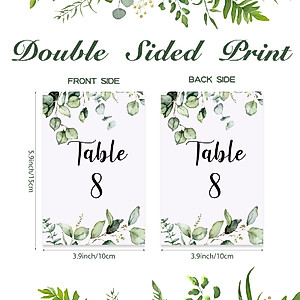 52 Pieces Wedding Table Numbers Cards 1-25 with Head Table Card Rustic Greenery Eucalyptus Table Cards Double Sided Table Place Cards and Gold Heart Wire Table Card Holder for Party Reception Birthday