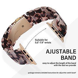 HOPO Compatible With Apple Watch Band 38mm 40mm 42mm 44mm Thin Light Resin Strap Bracelet With Stainless Steel Buckle Replacement For iWatch Series 8 7 6 5 4 3 2 1 SE (Black AgateRose