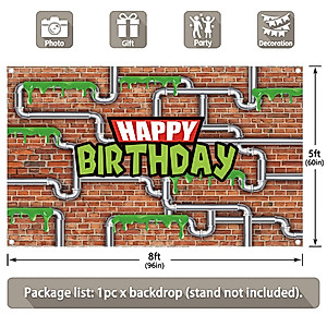Yriujul 96x60inch Anime Kids Birthday Backdrop Cartoon Ninja Tortoise Party Banner Water Pipe Red Brick Wall Photography Background Photo Props