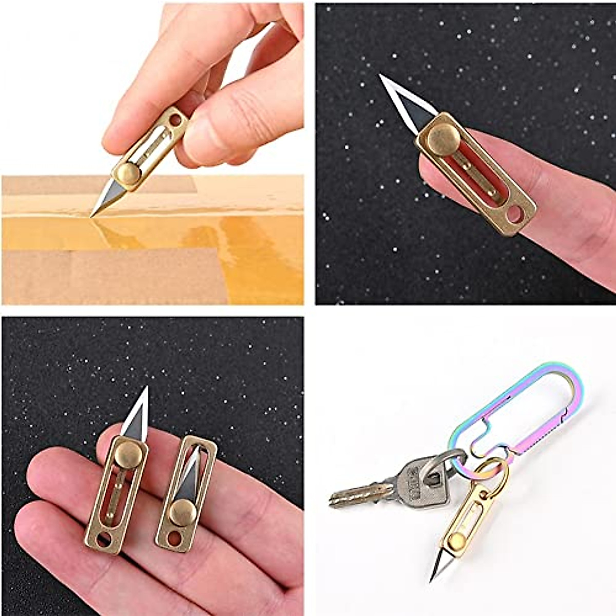SZHOWORLD Ultra Small Brass Utility Knife, EDC Tiny Knife Box Opener with Stainless Steel Blade,Ultra Portable and Compact