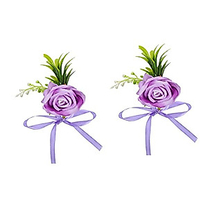BESPORTBLE 2pcs Wrist Flower Wedding Decor Flower Bracelet Wrist Corsage Wrist Corsage Bracelet Flower Corsage Bracelet Wedding Corsage Wristlet Silk Flower Purple Bridesmaid Wrist Chain