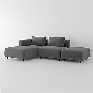 Acanva Soft Corduroy Sectional Modular Sofa Set, Modern L-Shaped Chaise Couch for Living Room, Apartment, Office, Small Spaces, Grey