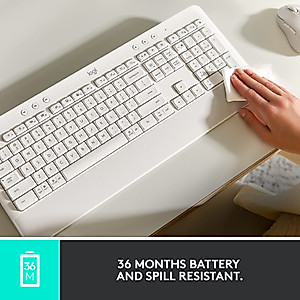 Logitech Signature K650 Comfort Full-Size Wireless Keyboard with Wrist Rest, BLE Bluetooth or Logi Bolt USB Receiver, Deep-Cushioned Keys, Numpad, Compatible with Most OS/PC/Window/Mac - Off White