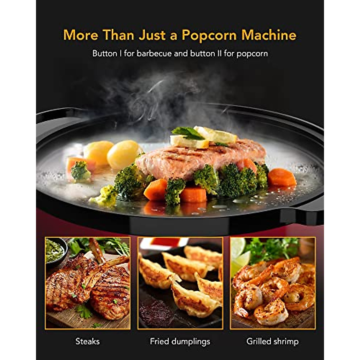 Upgraded, ACEKOOL Popcorn Maker, Multifunctional Popcorn Popper Machine with Nonstick Plate & Stirring Rod, Stir Crazy Popcorn Popper with Large Lid for Serving Bowl and Two Measuring Spoons