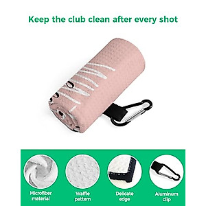 Golf Towel Christmas Winter Word Pink,Waffle Pattern Microfiber Club Cleaner Golf Towels with Carabiner Clip for Women Men Dad,Black White Word Minimalism Art Golf Towel for Golf Bags,24x16in