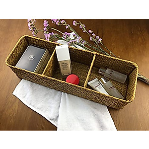 LA Rectangular Woven Seagrass Storage Basket and Home Organizer Bins,Natural Water Hyacinth Basket (Brown)