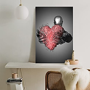 Framed 3 Pcs Love Heart 3d Wall Art Metal Sculpture Romantic Couple Hug Abstract Art Prints Posters Decor Grey Black and White Canvas Printsfor Bedroom Living Room Bathroom Hotel Valentine'S Day