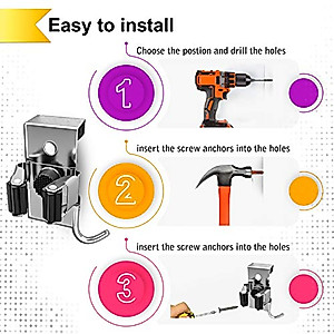 eToolz Mop and Broom Holder Wall Mount - Heavy-Duty Stainless Steel Storage Organizer, Screw - Set of 2 Rack Hangers for Kitchen, Garage, Garden, Cleaning Tools