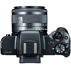Canon EOS M50 Mirrorless Digital Camera Video Kit with 15-45mm Zoom Lens + Shot-Gun Microphone 6 + LED Always on Light+ 128GB Card, Gripod, Case, and More (18pc Video Bundle)