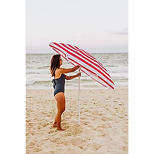 PICNIC TIME ONIVA - a Brand Outdoor Canopy Sunshade Beach Umbrella 5.5' - Small Patio Umbrella - Beach Chair Umbrella,Red & White Cabana Stripe,822-00-336-000-0
