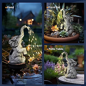 GIGALUMI Elephant Statue Solar Garden Decor LED Light Strings, Birthday Gifts for Women, Gifts for Mom, Outdoor Elephant Decor for Garden, Patio, Yard(Stay On Mode Only)