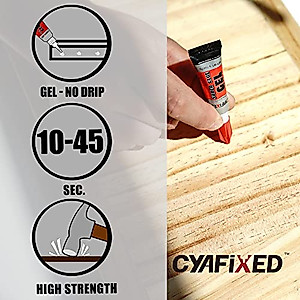 Super Glue Gel by CYAFIXED, 4-Pack of Single-Use Tubes, “All Purpose” CA Glue, Fast Drying, No Drip Gel Formula.105 oz Each