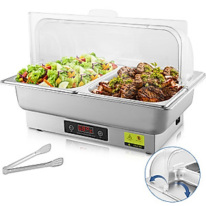 THXSUN Electric Chafing Dish, 2 x 4.5QT Half Size Electric Chafing Dish Buffet Set with Digital Adjustable Temp 0°C~100°C, 700WBuffet Servers and Warmers with Roll Top & Temp Display for Catering