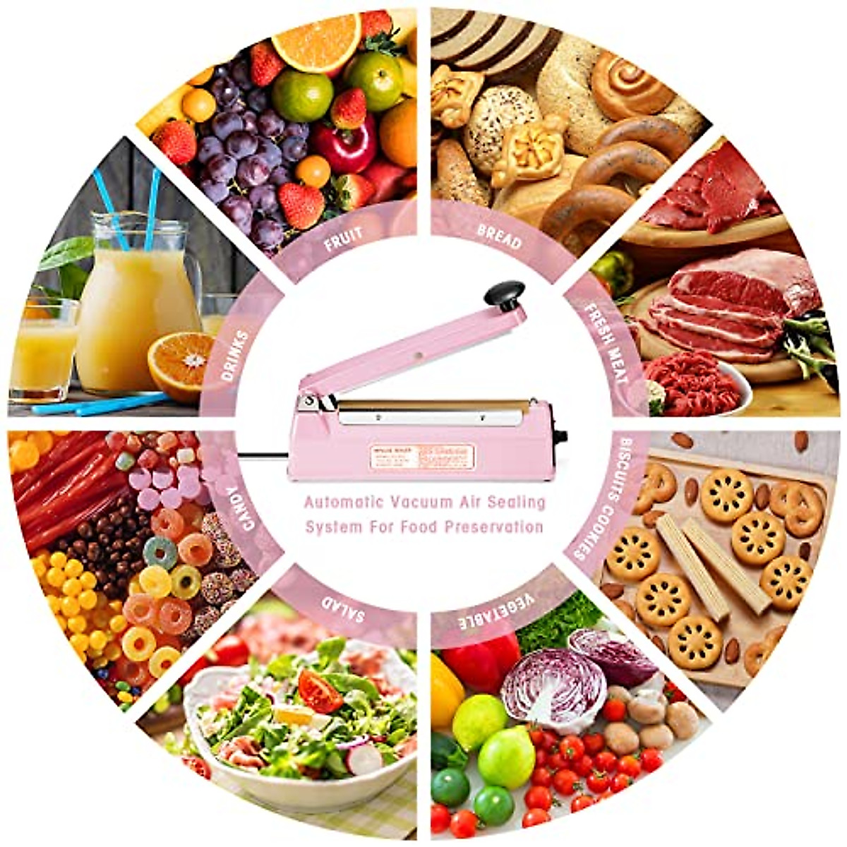 METRONIC Impulse Sealer 8 inch, Manual Heat Sealer Machine for Plastic Bags, Shrink Wrap Bag Sealers Heavy Duty Sealing Machine with Repair Kit ( Pink)