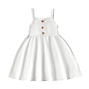 ROMPERINBOX Dress for Baby Girl Infant Toddler Girls Summer Casual Dresses Strap Sleeveless Backless Beach Sundress 6M-3T(White,12-18 Months)
