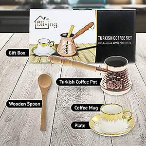 Cezve Turkish Coffee Pot Ibrik, 8.5 fl oz Greek Turkish Coffee Maker, Arabic Coffee Pot, Greek Coffee Maker, Turkish Coffee Set, Greek Briki Coffee Pot, Armenian Coffee Pot, 3 Servings