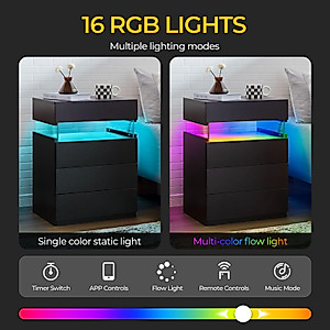 Bingoday Night Stand with 4 Drawers Large LED Nightstand Black Night Stand for Bedroom Modern Bedside Tables for Bedroom, Living Room (Black)