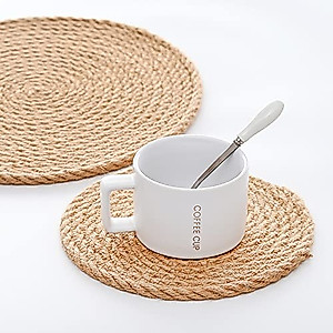 Homtoozhii Woven Placemats 14 inch Round Braided Placemat for Dining Table Heat Resistant Anti-Slid Jute Mats Table Mat for Dish Plate Pot Teapot