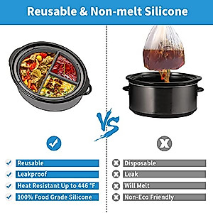 OUTXE Slow Cooker Divider Liner fit 6 QT Crockpot, Reusable & Leakproof Silicone Crockpot Divider, Dishwasher Safe Cooking Liner for 6 Quart Pot (Grey)