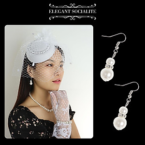 Heliltd 5Pcs Fascinators for Women Tea Party Fascinator Hat for Women White Veil Tea Party Hats and Gloves Set for Women