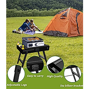 Griddle Stand Outdoor Camping Cooking Station Worktable Compatible for Griddle Many Black Universal Portable Grill Table with Adjustable Leg and Side Shelf Suit for Take Along Grill Accessories