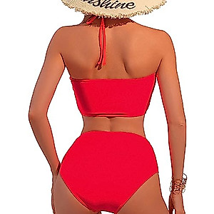 SOLY HUX Women's Color Block Halter High Waisted Bikini Set 2 Piece Swimsuit Bathing Suits Watermelon Pink Colorblock S