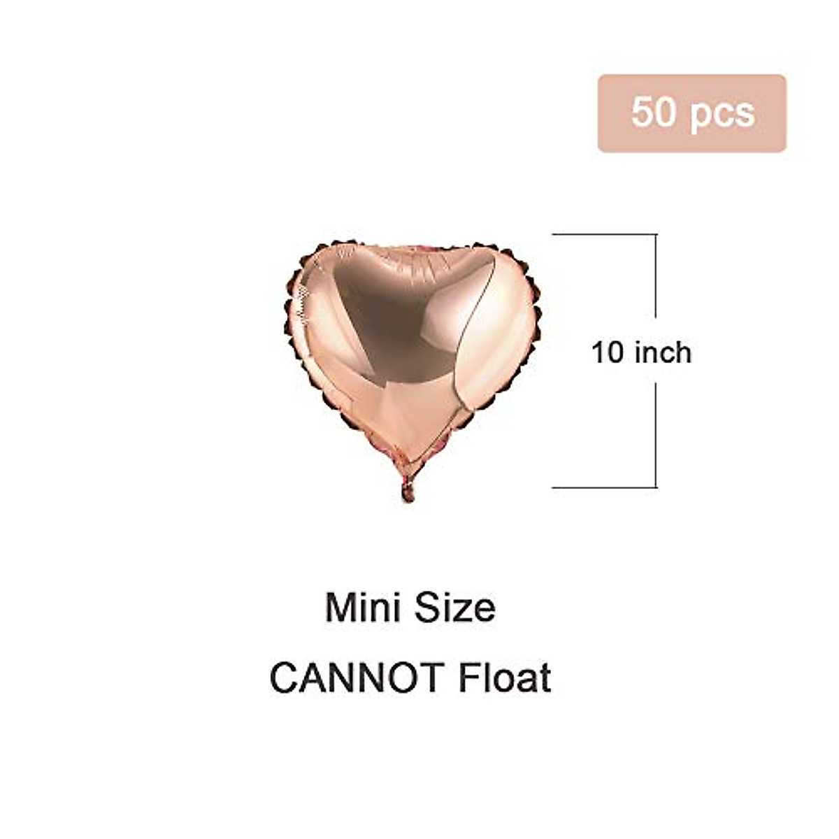 Heart-Shaped Foil Balloon 10 inches Mini Mylar Balloon 50 pcs Rose Gold Balloons