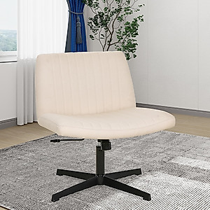 FDW Criss Cross Chair Armless Cross Legged Office Desk Chair Adjustable Swivel Ergonomic Desk Chair No Wheels U Shaped Backrest with Wide Seat Native Sponge Computer Task Vanity Chair for Home Office