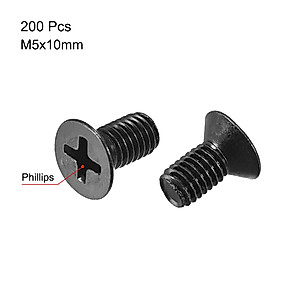 uxcell M5 x 10mm Phillips Screw Fastener Black for Laptop PC TV Fan Switch 200pcs