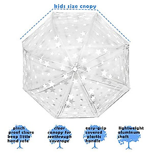 Baraida Kids Clear and Transparent Umbrella with an Easy Grip Handle, Dome Bubble Umbrella, Windproof for Kids Boys and Girls, Little Stars